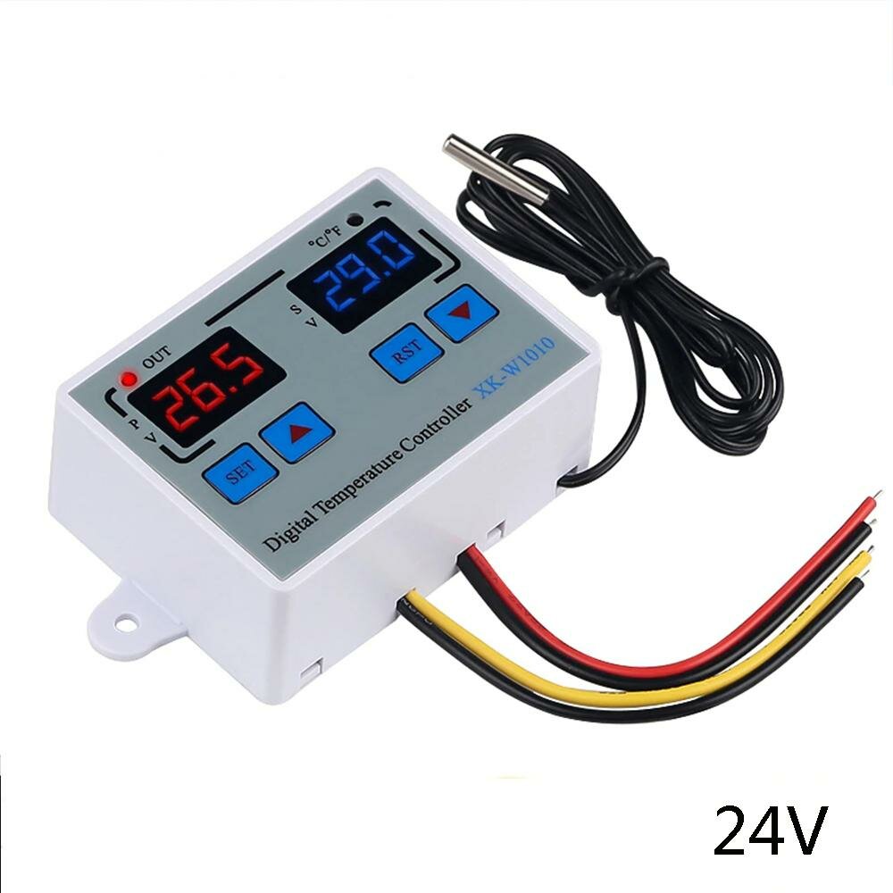 Цифровой термостат C/F Регулятор температуры для инкубатора Реле LED 10A Нагреватель Охладитель Прямой Выход XK-W1010 DC24V