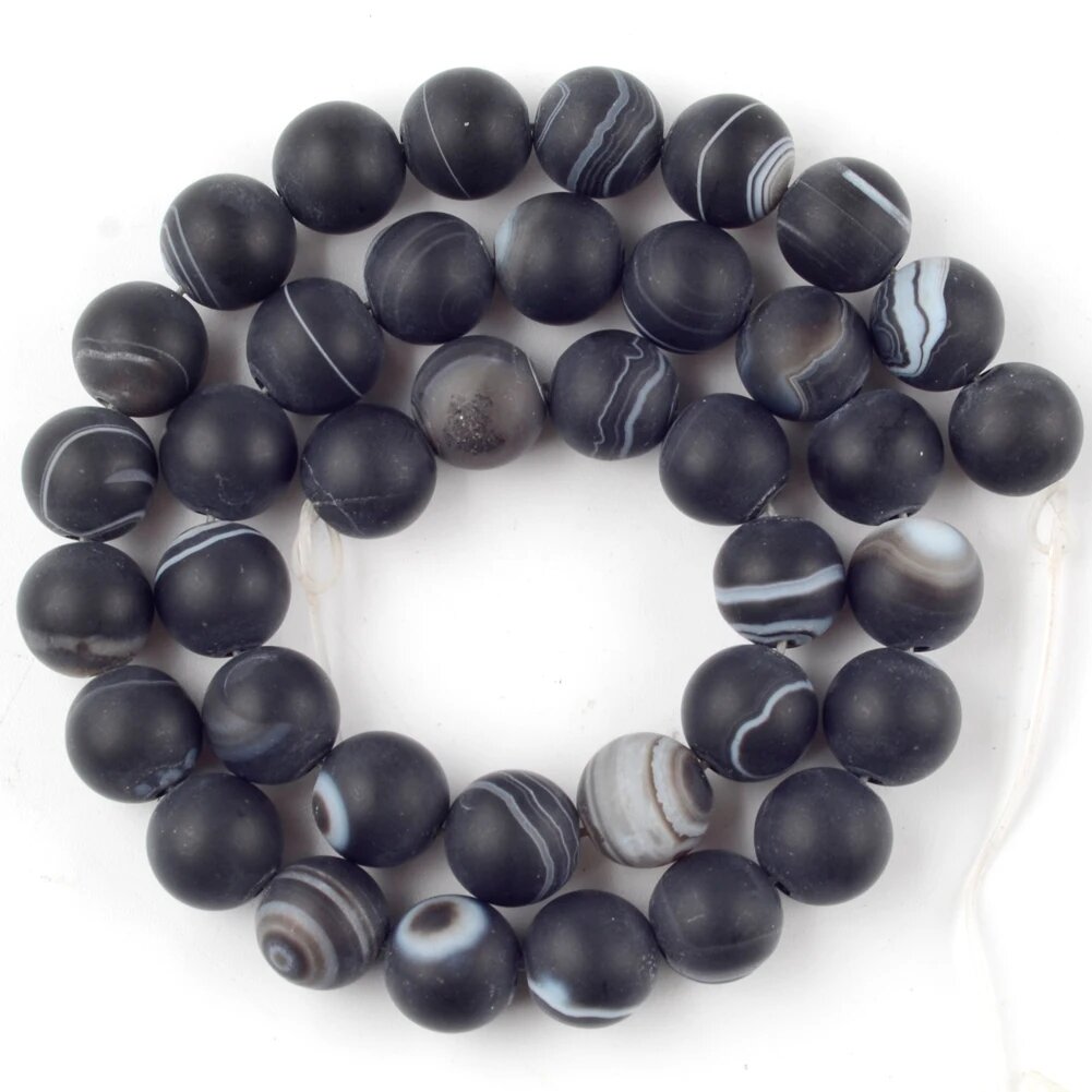 Бусины из черного агата Black Stripe Agate, 6 мм