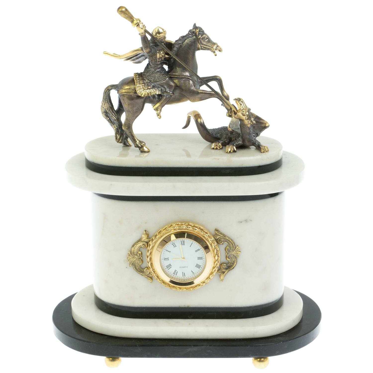 Часы "Георгий Победоносец" из мрамора и бронзы