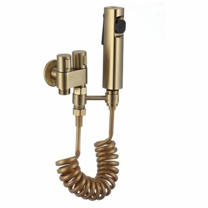 Смеситель для биде Fmark FS-FXQ02C матовое золото современный вентильный 112 мм