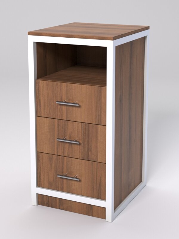 Тумба для офисной техники №2 "стронг" в стиле лофт, Орех + металлический каркас Белый