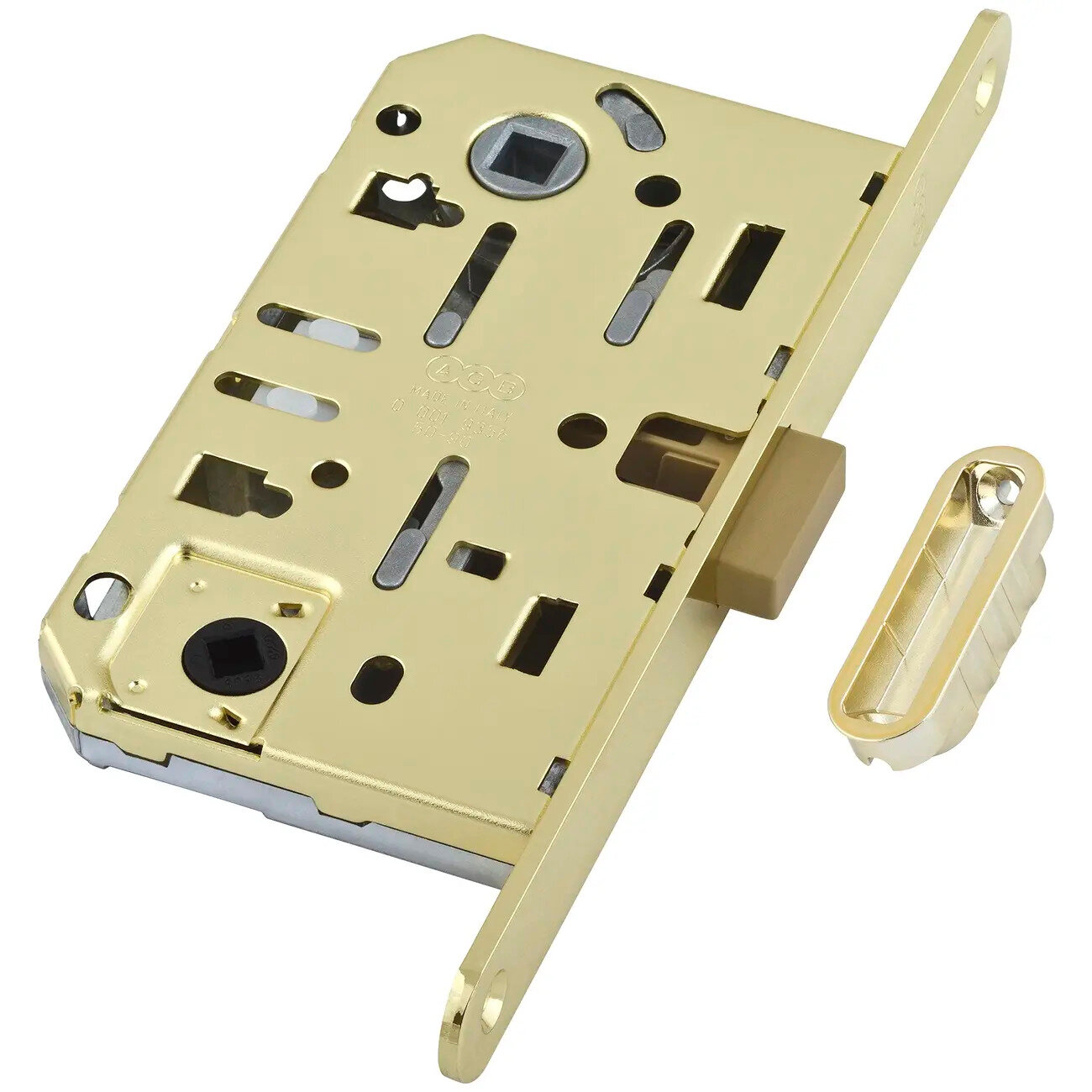 B06102.50. xx.640 AGB (АГБ) Защелка врезная WC MEDIANA POLARIS с отв. планкой (скин) латунь