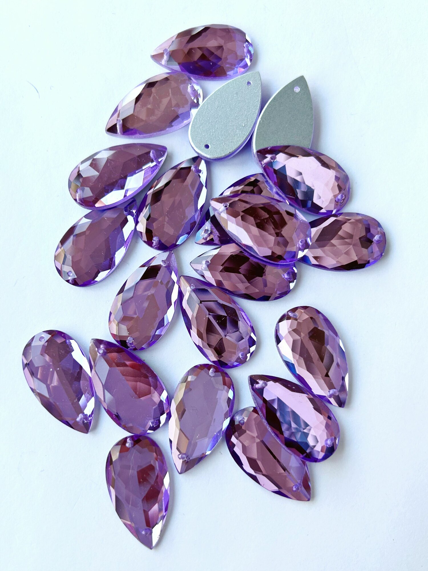 Страза пришивная капля нью, 16*29 сиреневая, стекло, стандарт, набор 12 штук