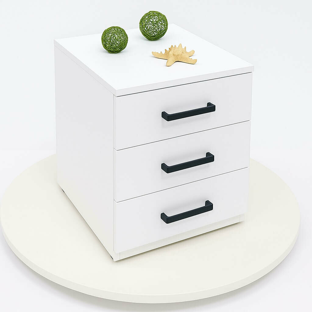 Офисная мобильная тумба (три ящика) СТ-24 Белый /Черные ручки 412*450*560