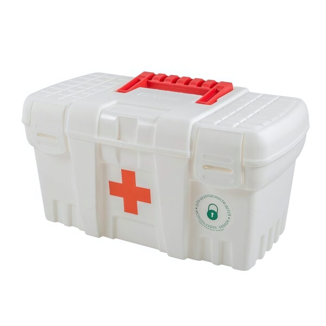 Аптечка пластиковая 'Family doctor' с ручкой и замком, белая, 26.5х15.5х14см