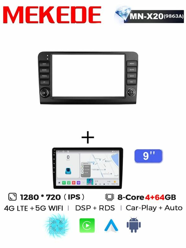 Магнитола 9" Mekede MN X20 Pro 4/64 Gb Mercedes Benz ML GL ML350 X164 W164 GL320 2005-2009 F2 carplay