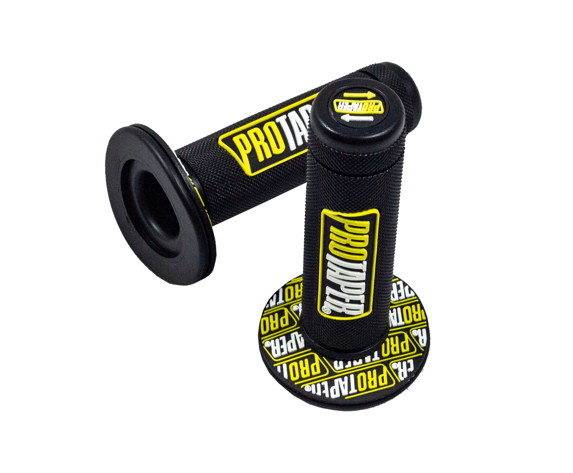 Ручки руля (грипсы) для мотоцикла / питбайка (пара) черные/желтые PRO-TAPER