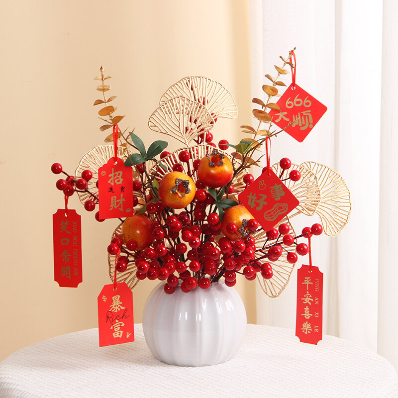 Легкая роскошь, новый китайский стиль, украшение для волос, фрукты удачи, ягоды, красные фрукты, гранат, искусственный цветок, симуляция цветка, декор для ресторана и гостиной