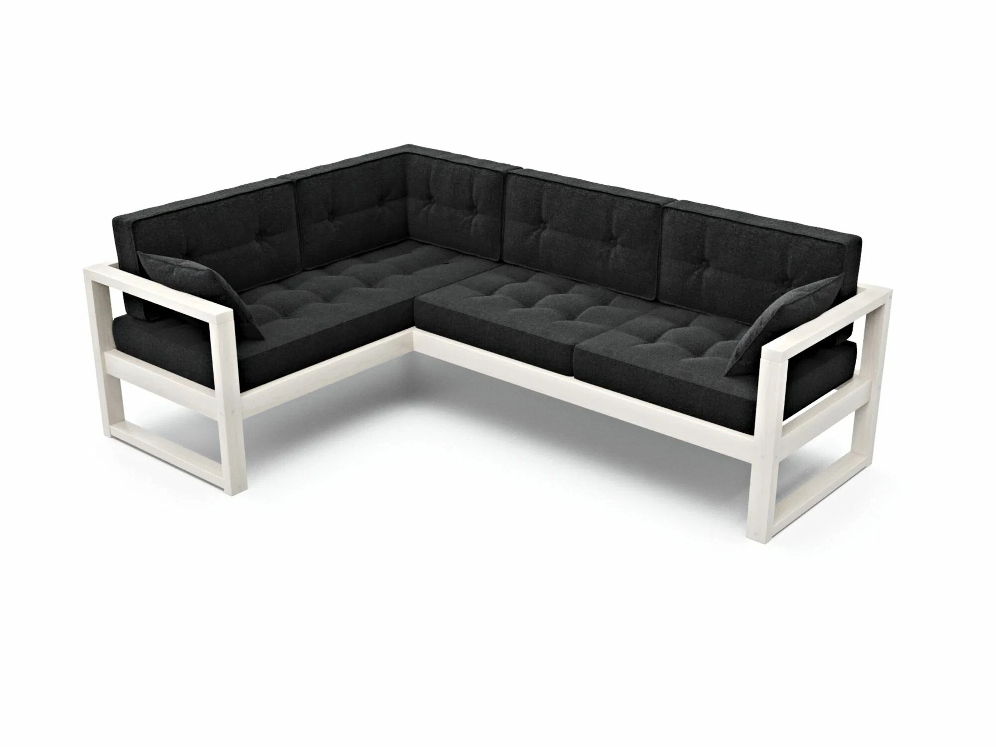 Диван угловой Arsko Астер-У левый, черный-беленый дуб, рогожка, деревянный, кухонный, в гостиную, в прихожую, скандинавский