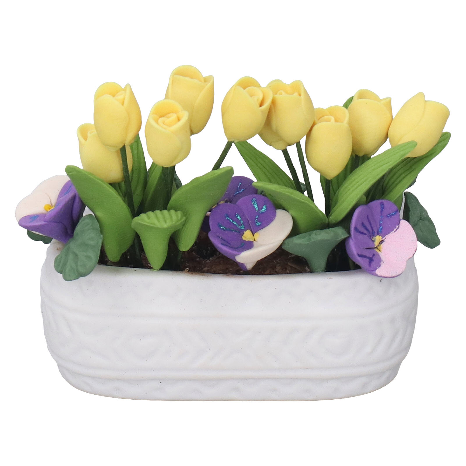 Кукольный домик, глиняный цветок, имитация миниатюрного растения в горшке, цветочная глина, желтый цветок тюльпана 1/12, аксессуары для кукольного домика, украшение