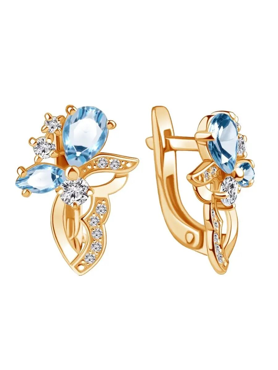 Серьги, серебро, 925 проба, золочение, топаз