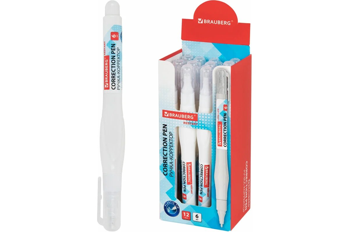 BRAUBERG Ручка-корректор с улучшенным пластиковым наконечником reSTART, 6 мл, 272684