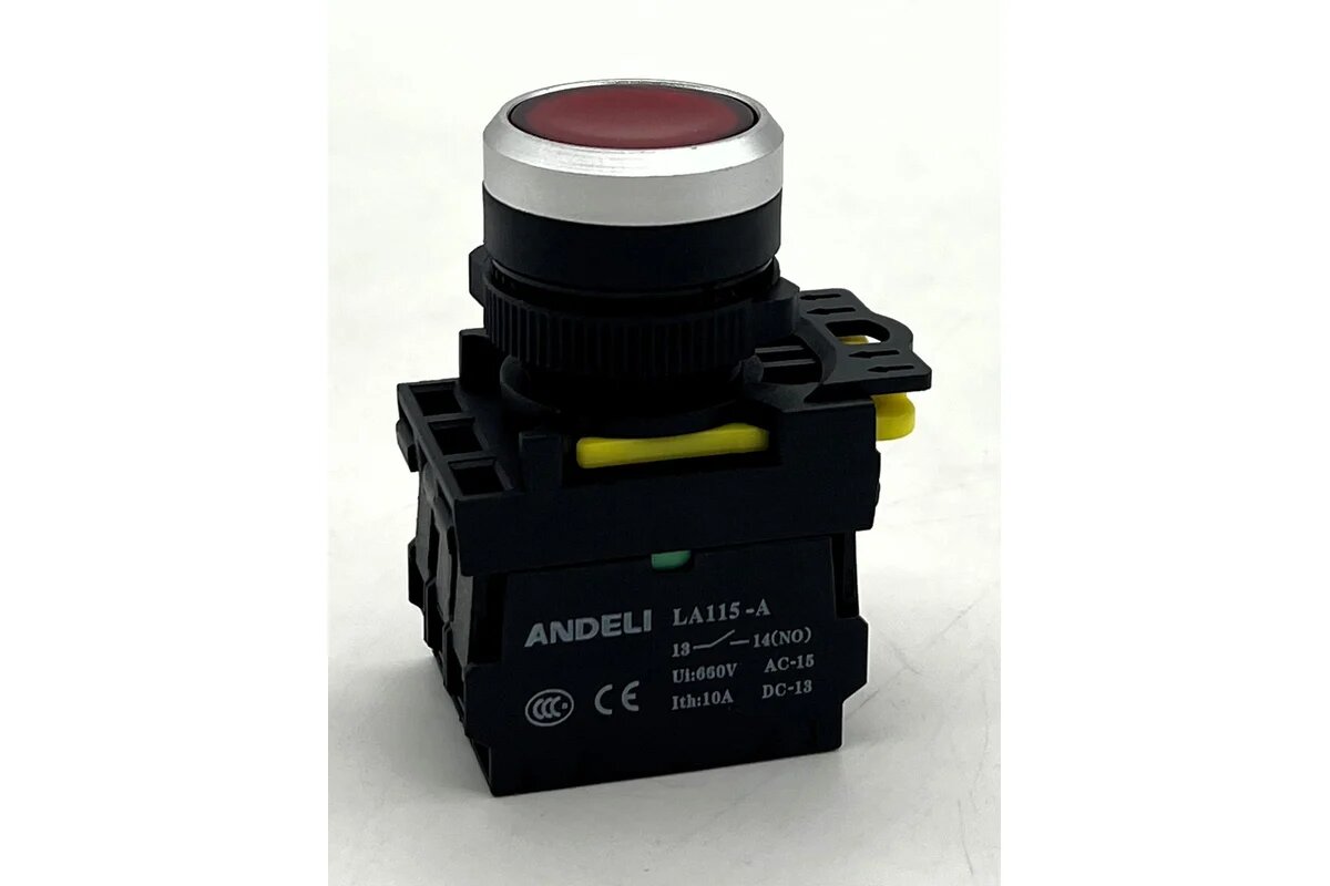 ANDELI LA115-A5-11BND/4 красная кнопка с 1НО+1НЗ, AC220V, LED, ADL10-274, с подсветкой