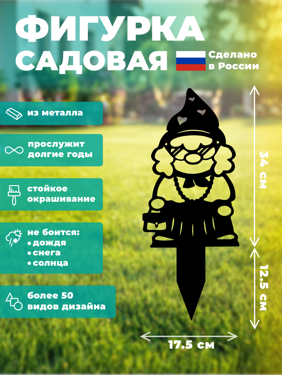 Фигурка садовая большая Гномочка с сумкой идет за покупками