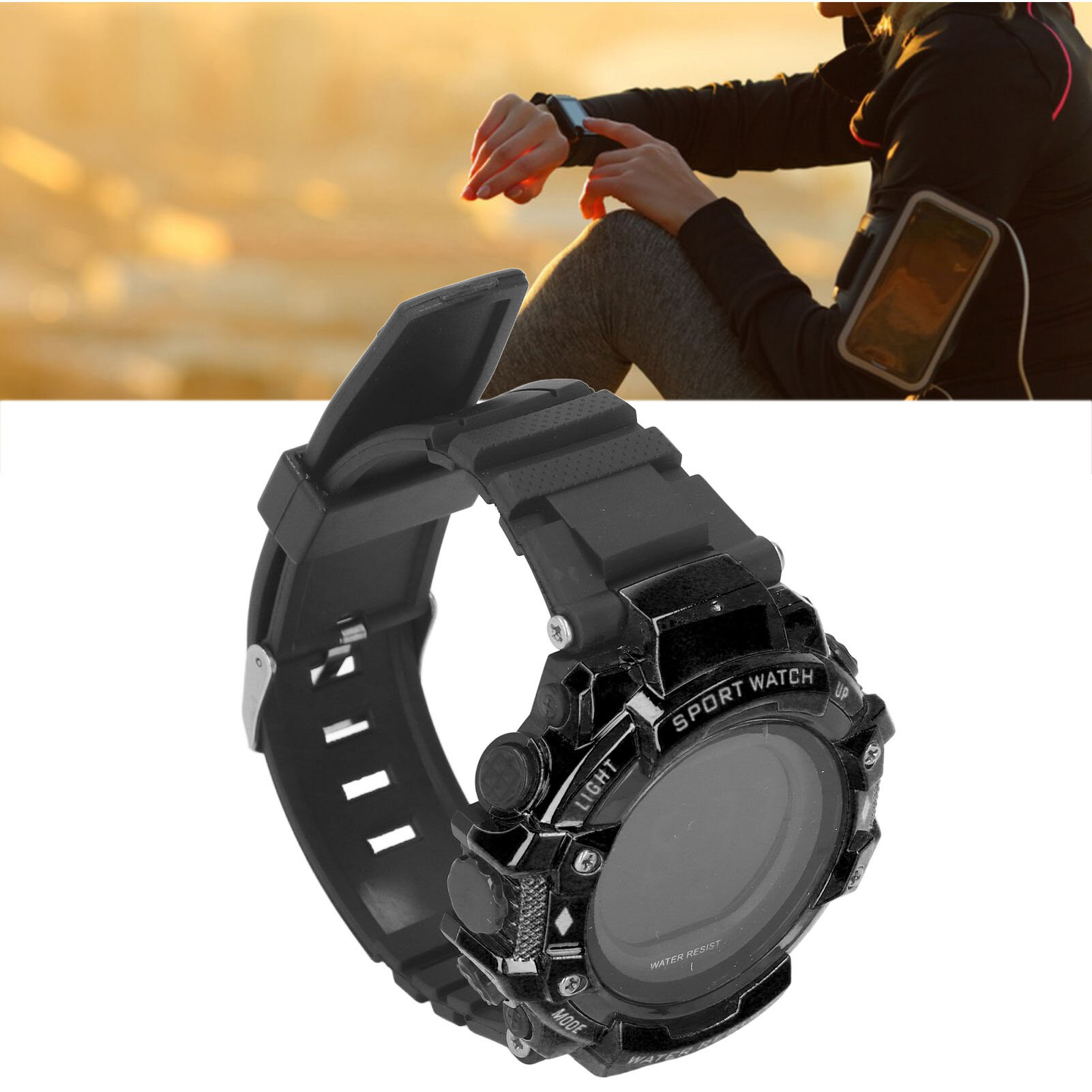 Спортивные часы, цифровые часы, большой светодиодный экран с подсветкой, 5 бар, водонепроницаемые, с будильником, хронографом, наручные часы для мужчин, уличные, черные