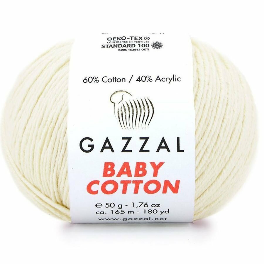 Пряжа Gazzal BABY COTTON 3437 молочный (5 мотков)