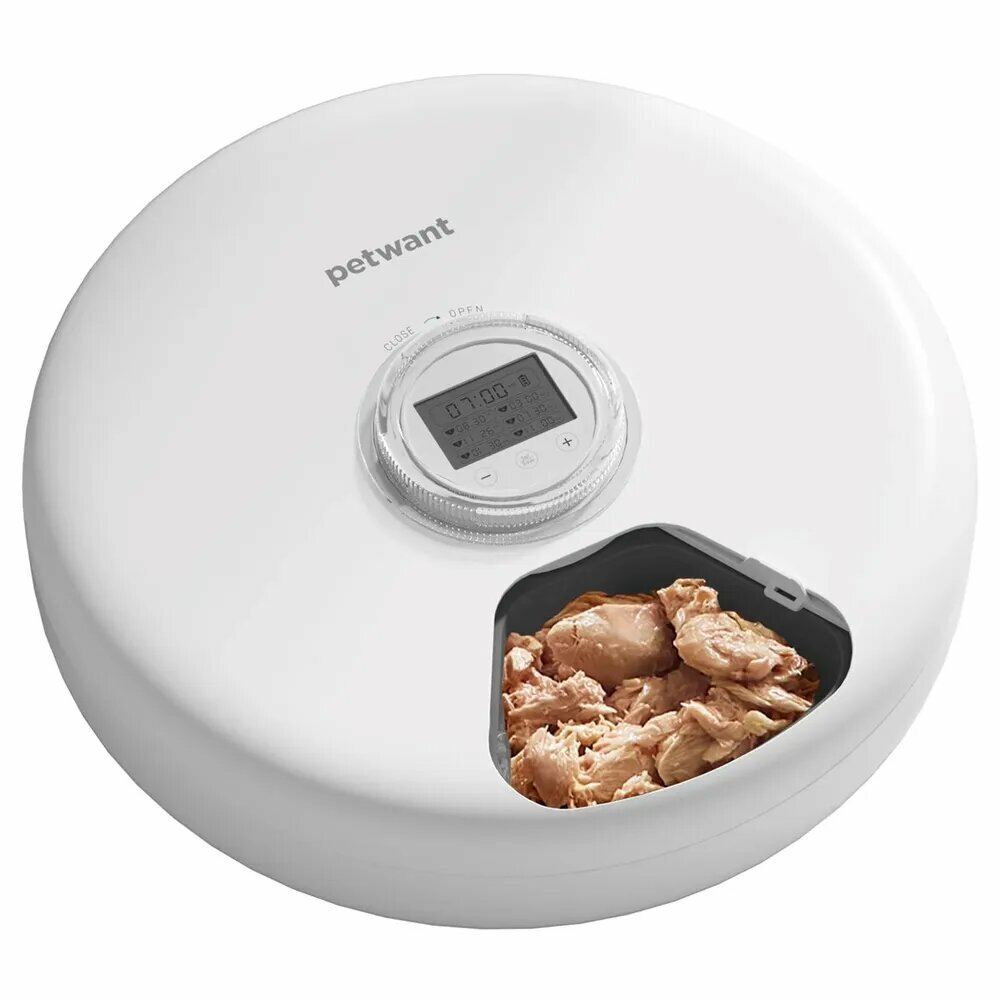 Автокормушка Petwant F19-L 6 секций, ж/к дисплей, с охлаждением, для сухого и влажного корма, белая