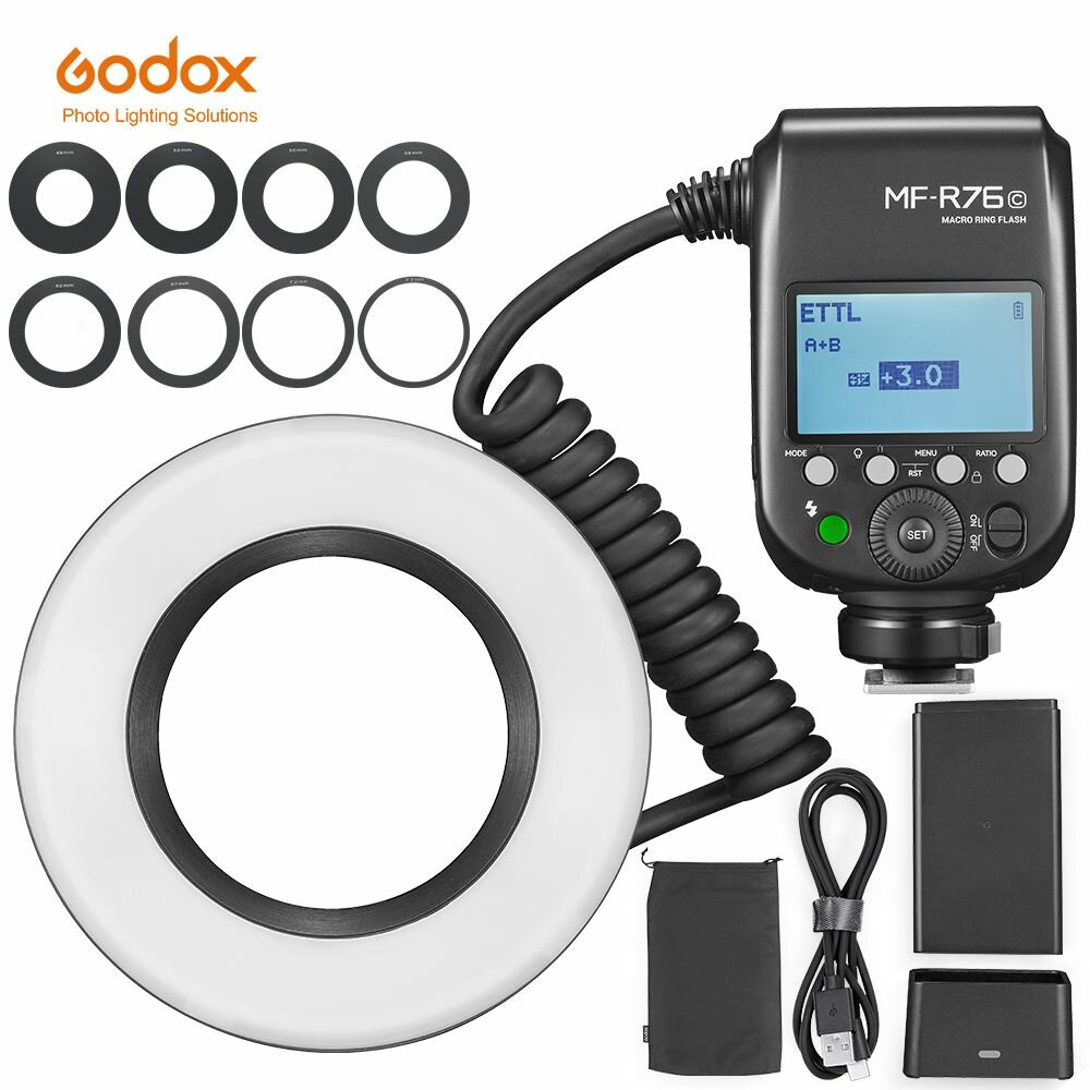 Godox MF-R76N Вспышка TTL HSS Светодиодный кольцевой светильник для камеры Nikon