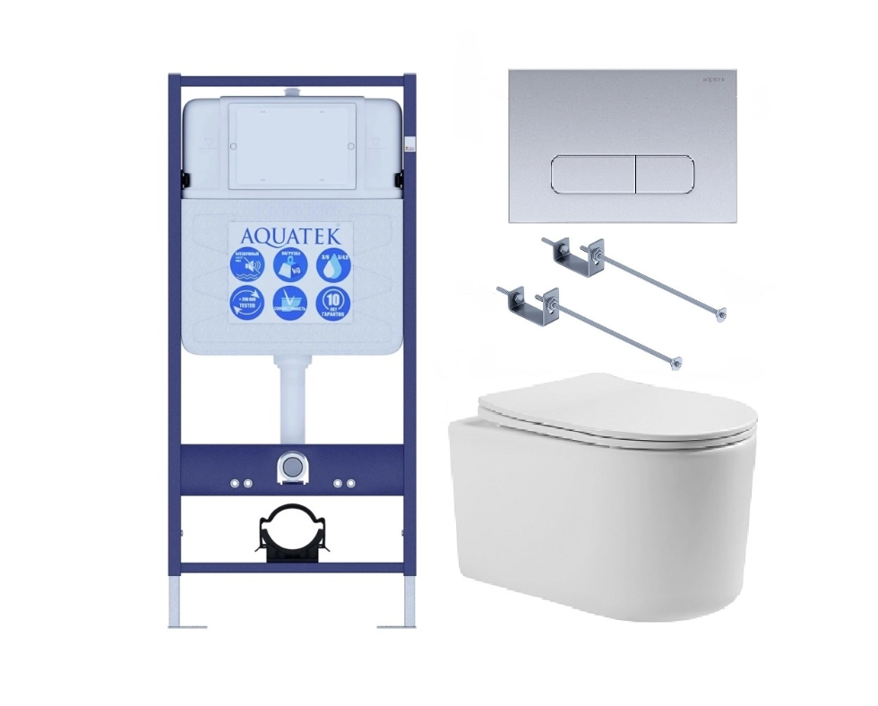Комплект AQUATEK SET МИЯ-014 4в1 (рама Standard INS-0000012+крепеж KKI-0000002+клавиша KDI-0000014+унитаз Мия AQ2004-00 с сиденьем)