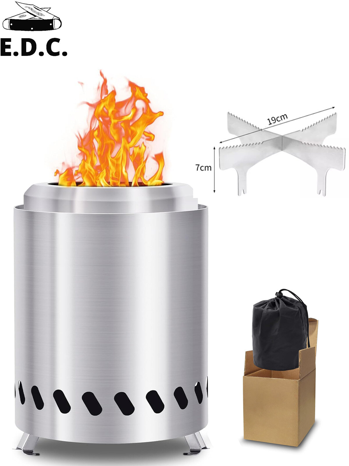 Печь щепочница туристическая нержавеющая сталь, диаметр 140 мм(Включает верхнюю опору)