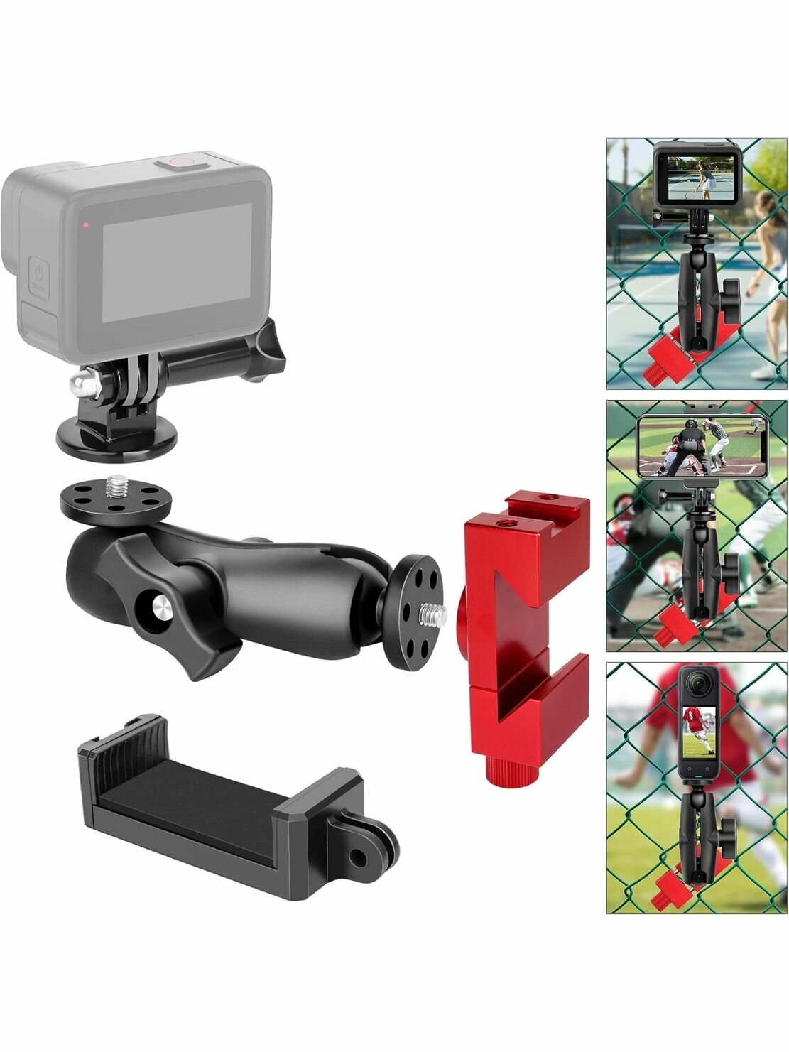 Спортивная камера Gopro мобильный телефон из алюминиевого сплава для бадминтона футбола баскетбола, кронштейн для крепления ракетки