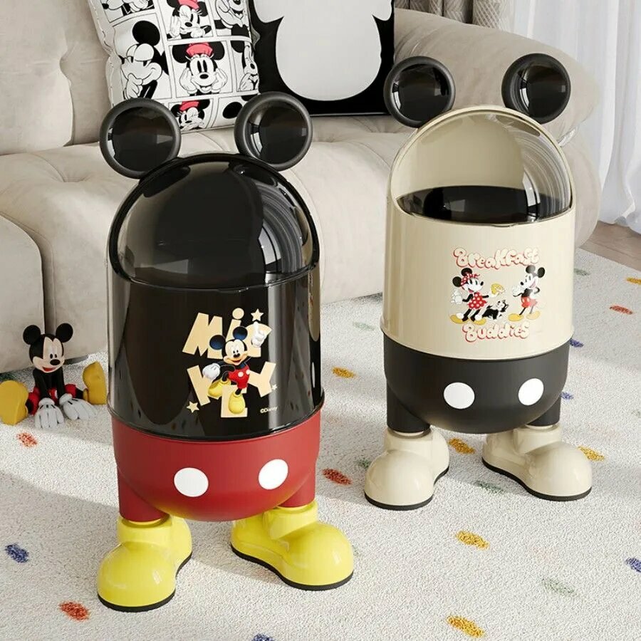 Мусорный бак "Mickey Mouse", с крышкой, внутренний контейнер, круглый, пластик, силикон, 1шт
