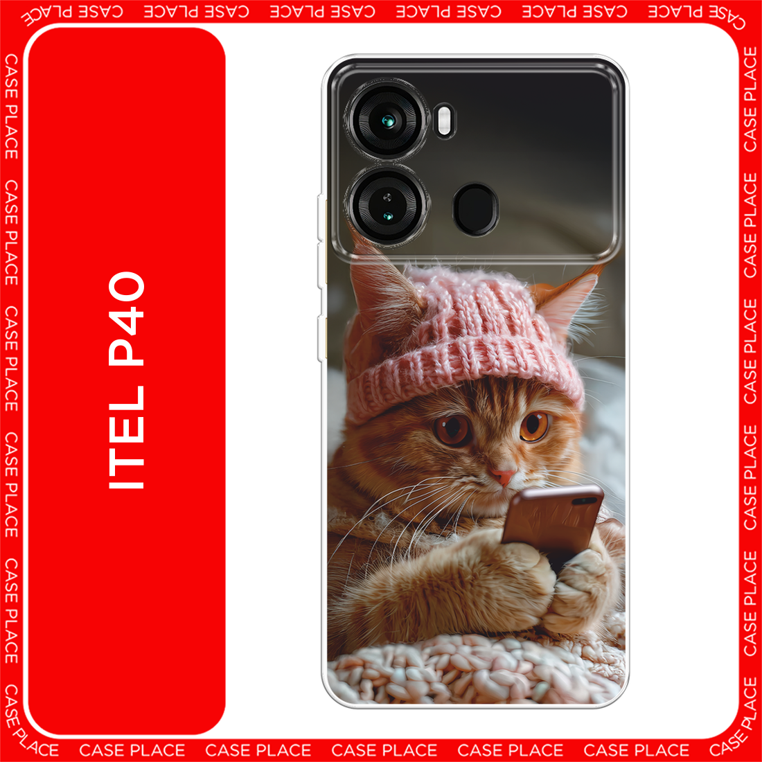Чехол на Itel P40 / Ител P40 с принтом Рыжий котик с телефоном