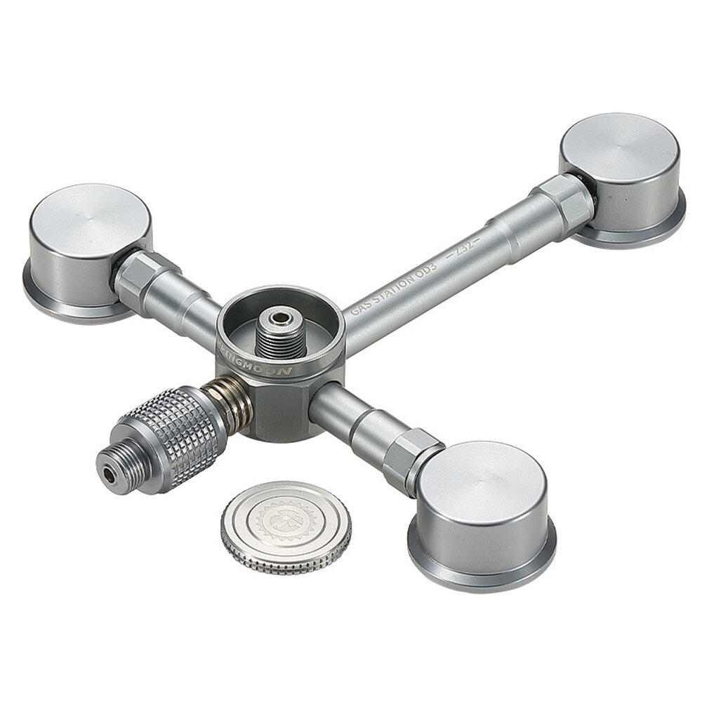 Адаптер для заправки газа из алюминиевого сплава, дизайн "три в два", для газовых плит и ламп для использования на открытом воздухе, цвет серебристый/черный (выбор), размер 172x155x28 мм, вес 210 г, количество 1 штука