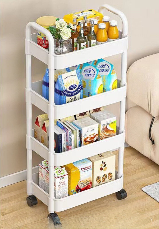 Стеллаж в ванную комнату Этажерка для кухни на колесиках напольная пластик