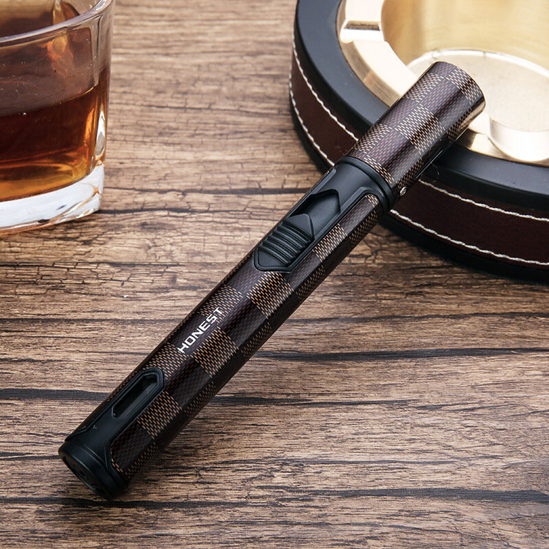 Портативная турбо-горелка Honest BCZ753, для пайки, обжима, розжига, 1 шт, стиль клетчатый. Подарочная упаковка. Без газа, пустой