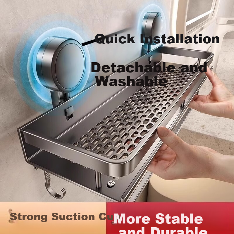 Baihan Bathroom Suction Cup Shelf Space Aluminum No Drilling Bathroom Pendant No Nail Glue Washstand Shelf