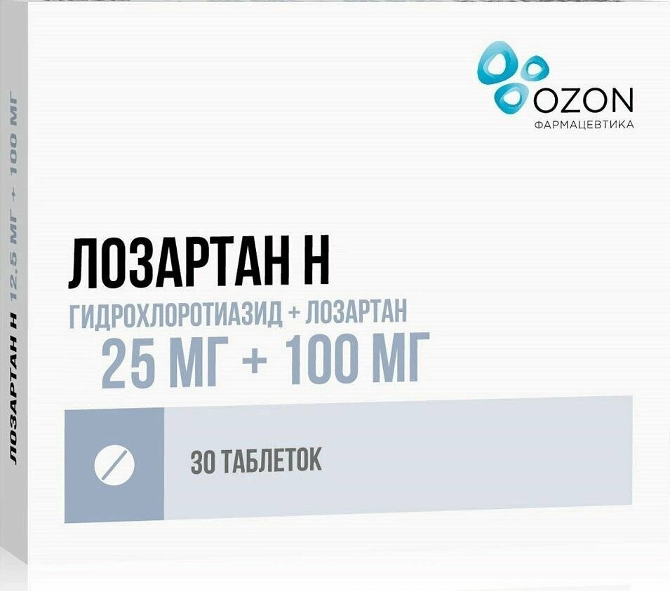Лозартан Н, таблетки в пленочной оболочке 25 мг+100 мг, 30 шт.