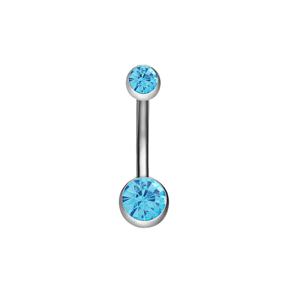 Stainless Steel Dual Rhinestone Navel Button Anti allergy Piercing Body Jewelry(Lake blue)