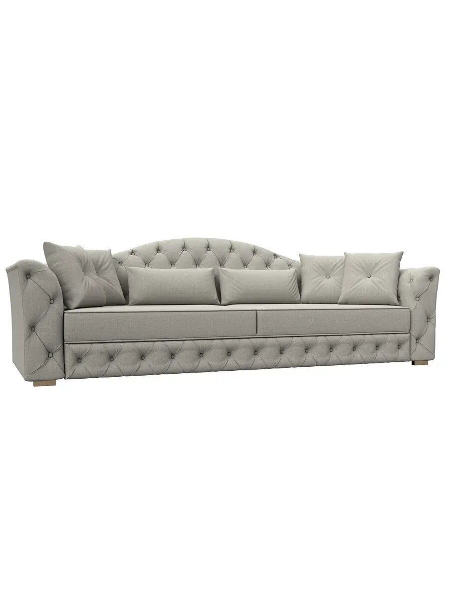 Диван прямой интерьерный Мельбурн на ножках,251х104х98 см, с каретной стяжкой, спальное место 198х140 см, рогожка бежевый — фото 1