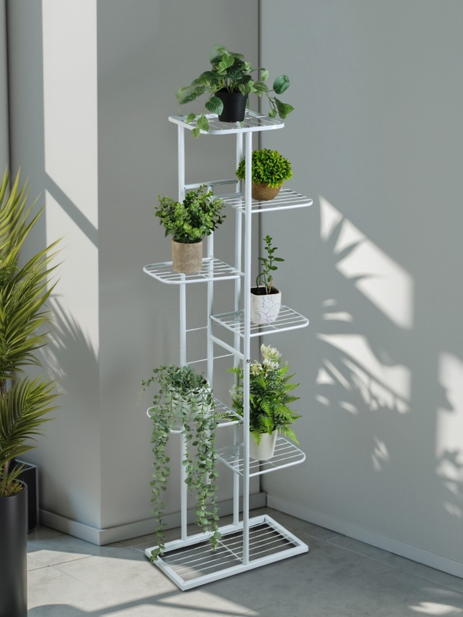 Подставка для цветов Greengo, 7 полок, 43 × 22 × 126 см, напольная, металл, белая