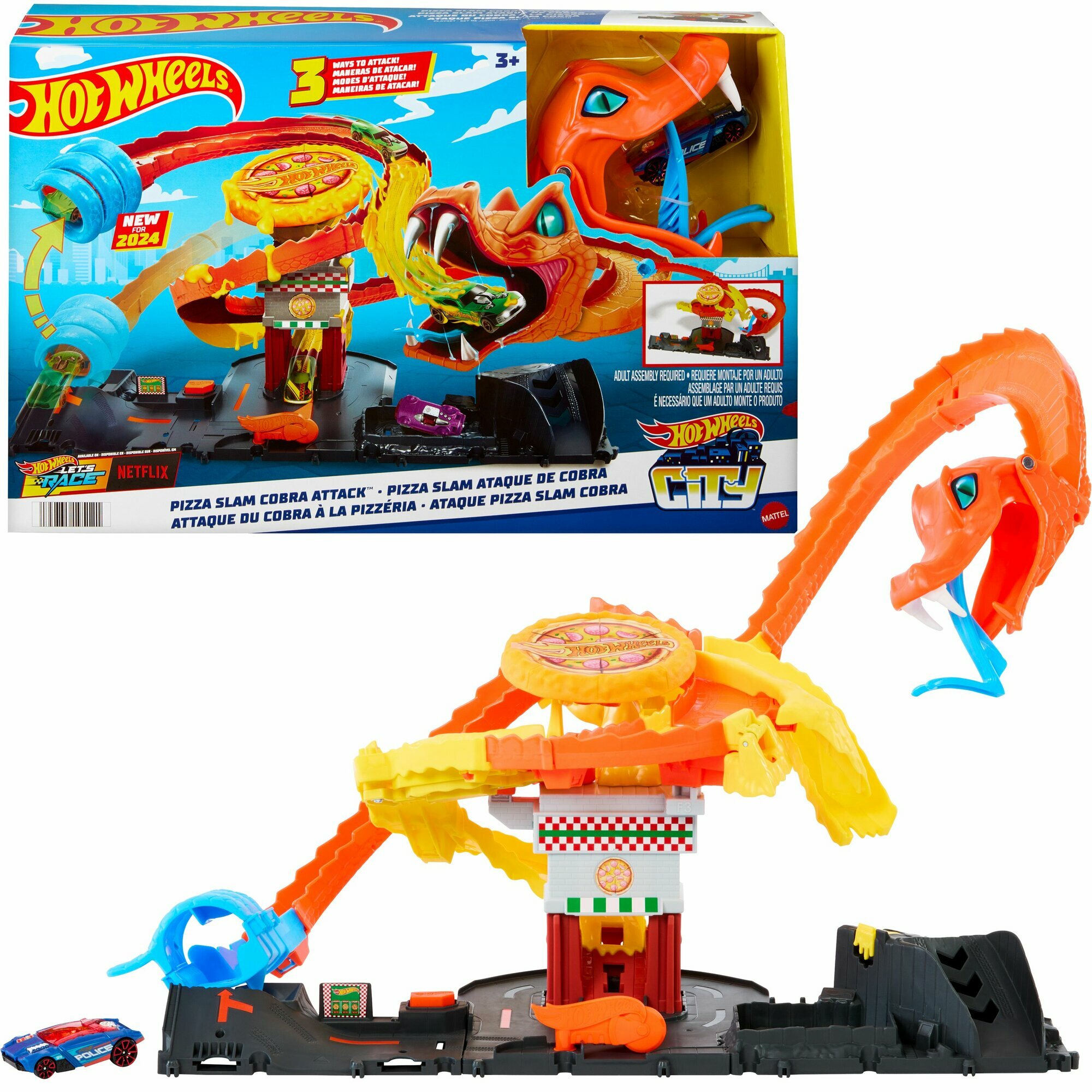 Игровой набор Hot Wheels Pizza Slam Cobra Attack, игрушка в подарок для детей, гаражный набор