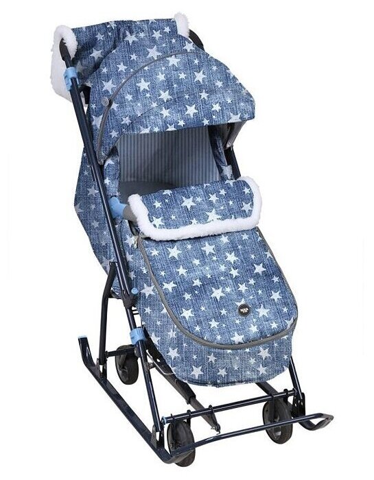 Санки-коляска Nika Наши детки 6 НДТ6, выдвижные колеса, джинс со звездами