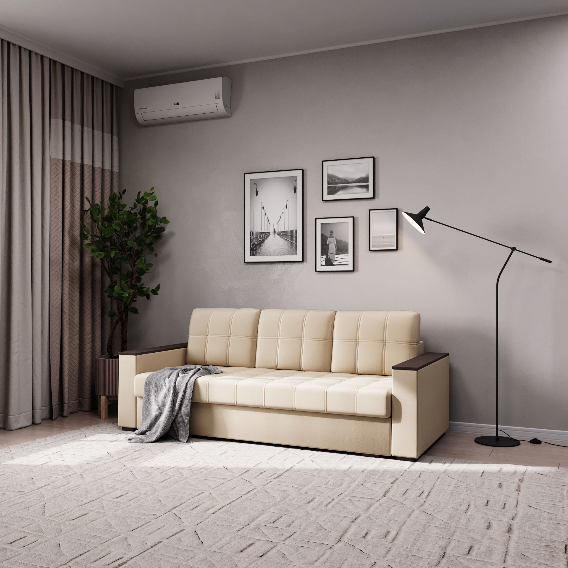 Прямой диван Атланта, D@E, ППУ, еврокнижка,140, рогожка саванна камел