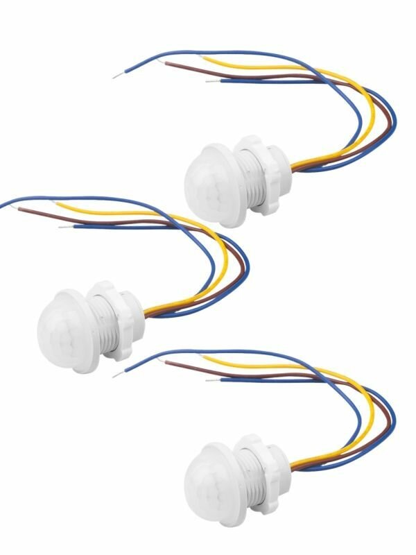 3 шт Датчик движения, присутствия. инфракрасный, пироэлектрический 220 В, 40 Вт, управление светом: включатель и выключатель освещенности