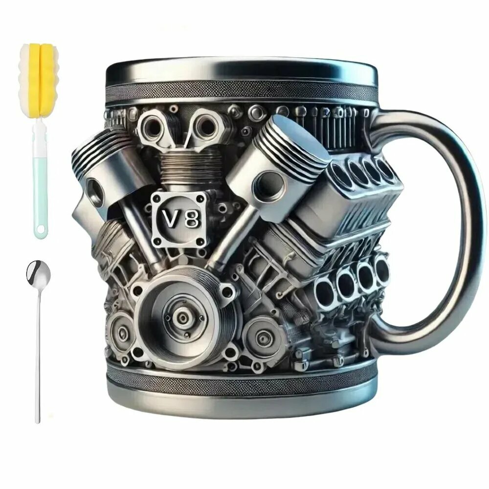 Кружка "Двигатель V8", нержавеющая сталь, полирезин, 353мл, 1шт