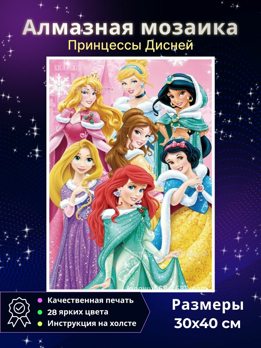 Алмазная мозаика "Принцессы Дисней" 30x40 см, с лотком и стилусом, без подрамника