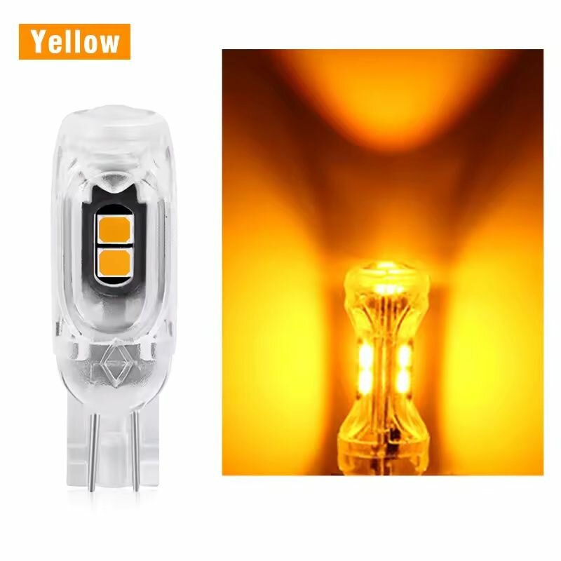 Лампа автомобильная W5W, T10 светодиодная, 3000K желтый свет, 10шт, в габариты, противотуманные фары, подсветку салона/багажника.