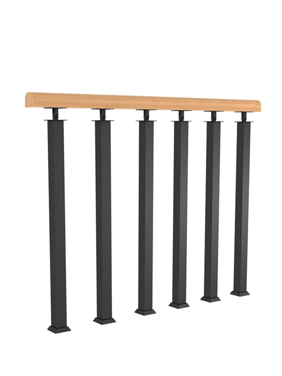 Перила для лестниц, кованое ограждение для крыльца 6 столбов + 1 поручень из массива дерева, полный комплект