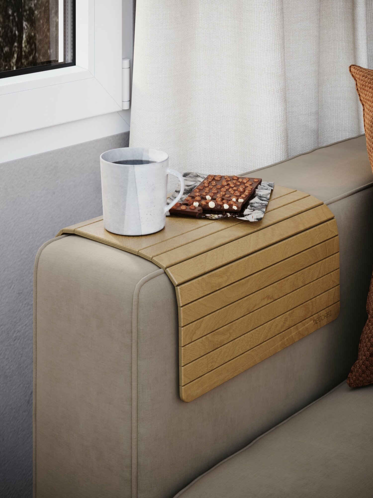 DECOREZ Подставка декоративная на подлокотник Столик на диван Лофт 46*29 см Дуб северный ZH