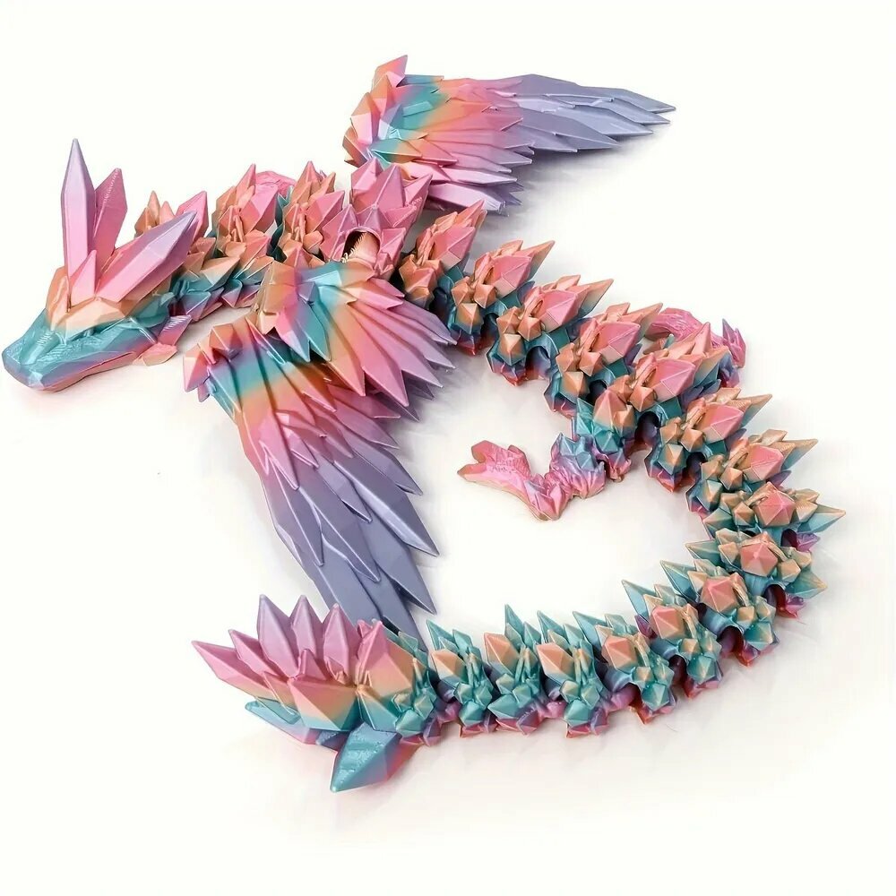 Фигурка-сюрприз Цветной дракон, пластик, 3D-принтер, подвижные крылья, антистресс, карамельный цвет