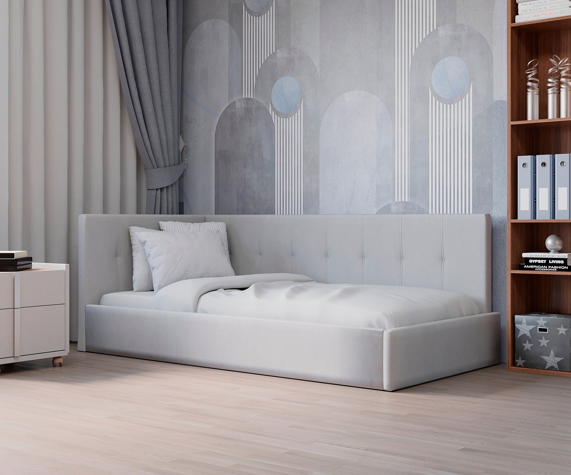 Кровать Фабрика Мирлачева "Валерия", с подъёмным механизмом, велюр Velluto 51+декоративный чехол и подушка, угол правый