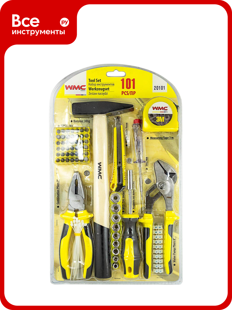 Набор инструментов WMC TOOLS 101пр, 1/4", в блистере 47910 20101 для проверки наличия