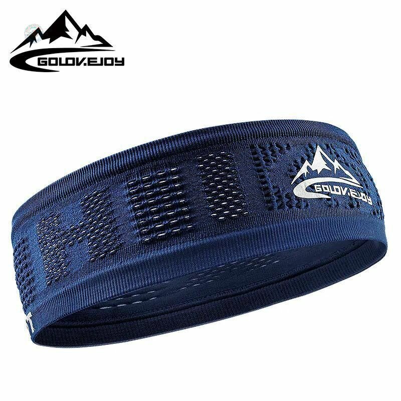 Спортивная повязка на голову Rexchi для бега и тренировок, синяя, бесшовная, с перфорацией для отвода пота