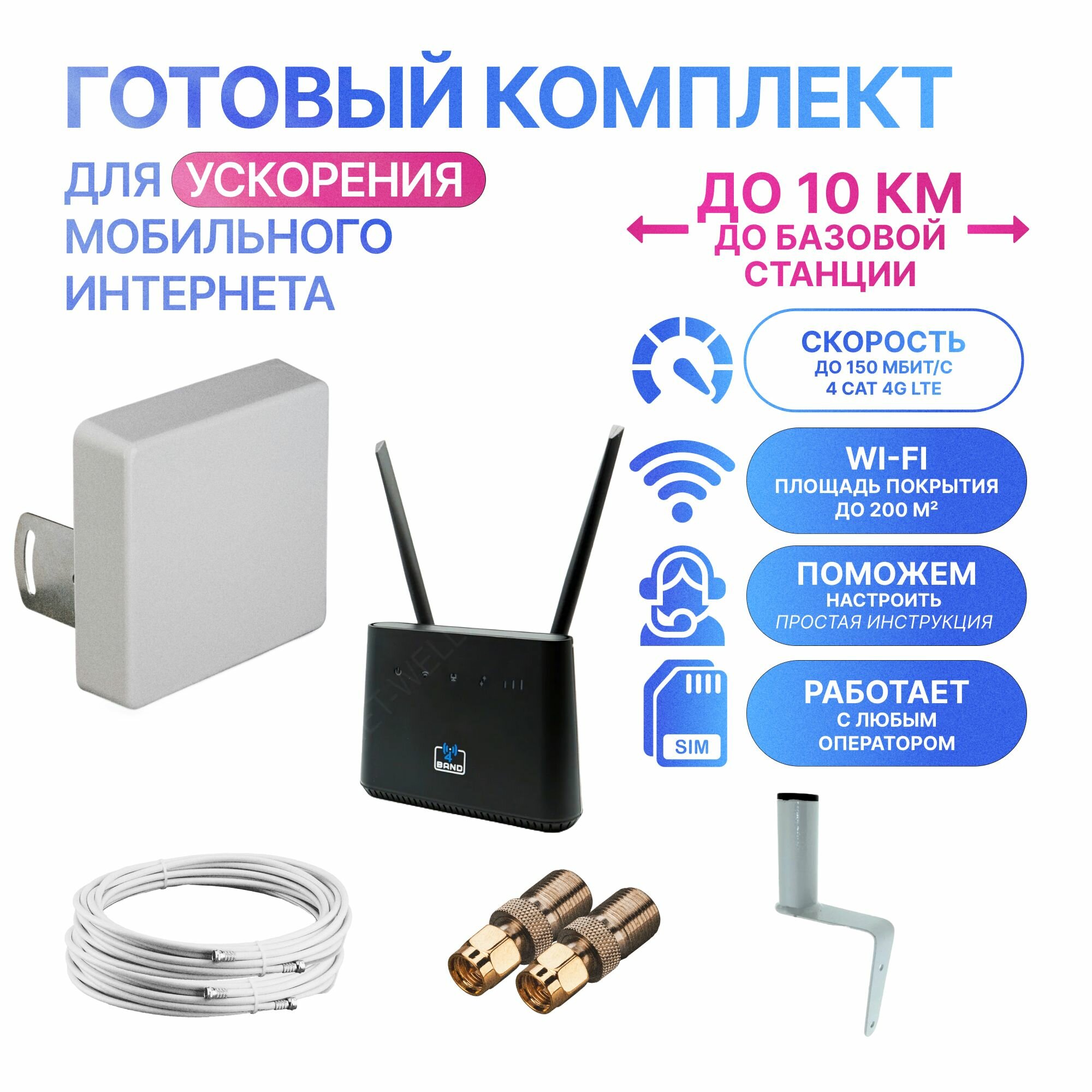 Мощный Комплект Интернет на дачу с 3G/4G роутером и антенной 15 дБ до 10 км от вышки!