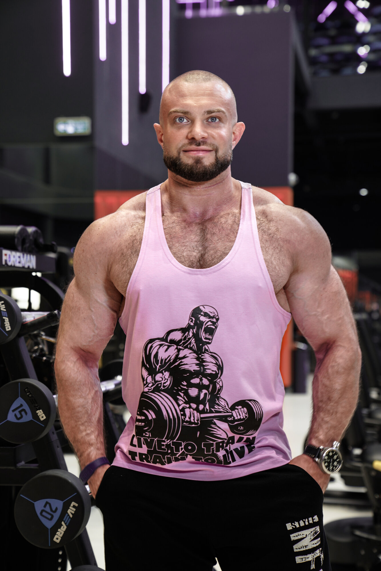 Майка спортивная Майка Узкая лямка "Live to train" штанга М-008-005-01